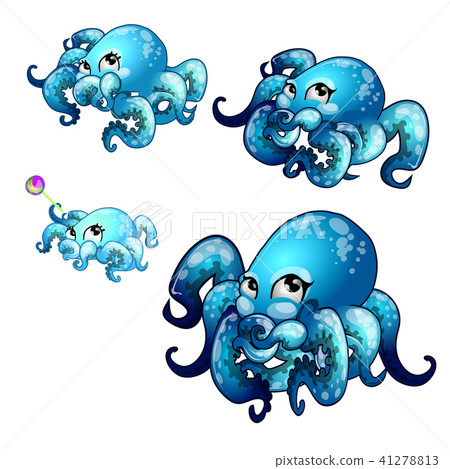 Set of stages of growth of animated octopus... - Stock Illustration ...