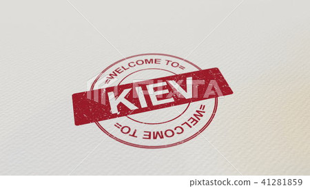 WELCOME TO KIEV stamp red print on the paper.... - Stock Illustration ...
