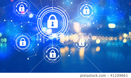 Cyber Security with city lights at night - Stock Illustration [41289661 ...