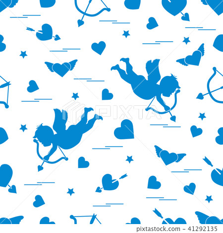 Cute seamless pattern with cupid shoots a bow and - Stock Illustration ...