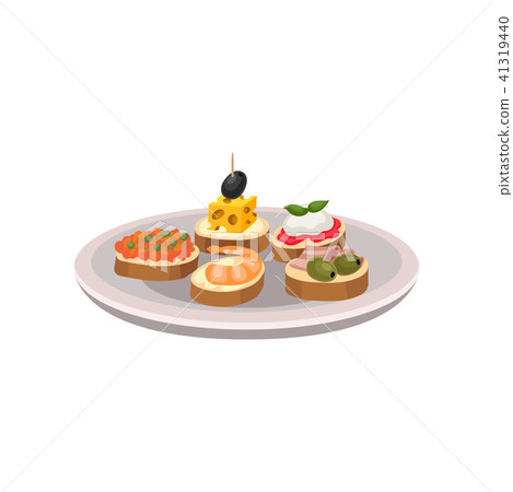 Delicious tapas with different ingredients.... - Stock Illustration ...
