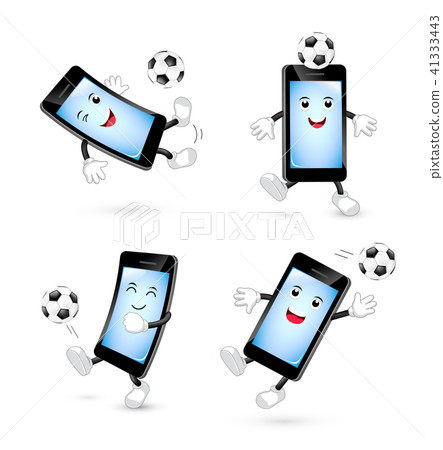 Set of cute cartoon smartphone playing football. - Stock Illustration ...