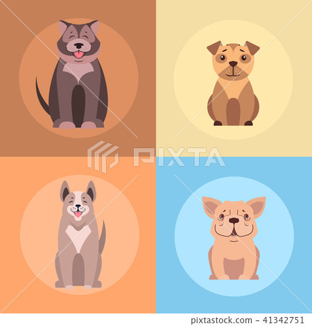 Cute Purebred Dogs Cartoon Flat Vectors Icons Set - Stock Illustration ...