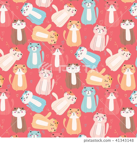 Cute Cat Pattern Background. - Stock Illustration [41343148] - PIXTA
