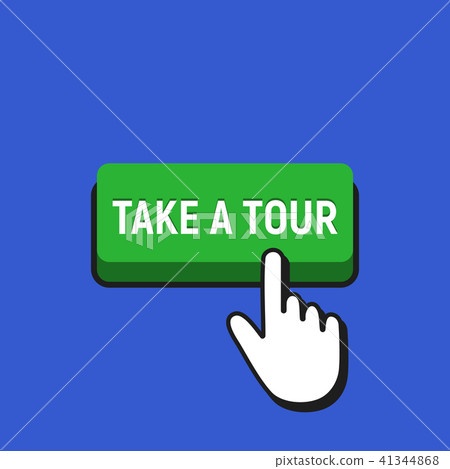 Hand Mouse Cursor Clicks the Take Tour Button. - Stock Illustration ...