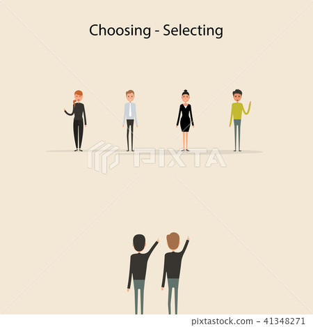 Businesspeople selecting cartoon character sign - Stock Illustration ...