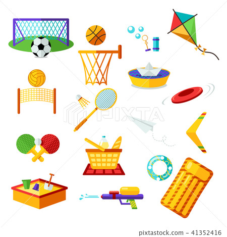 Elements collection of summer outdoor recreation - Stock Illustration ...