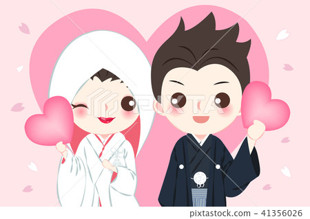 cartoon japanese wedding couple - Stock Illustration [41356026] - PIXTA