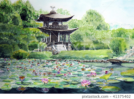 Lotus lotus pond handwriting sketch - Stock Illustration [41375402] - PIXTA