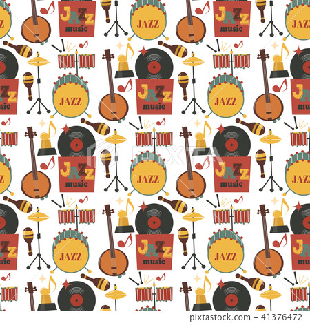 Jazz musical instruments tools background... - Stock Illustration ...
