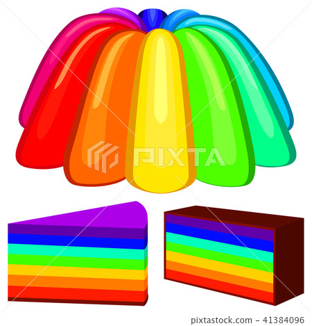 Colorful cartoon rainbow jelly pudding set - Stock Illustration ...
