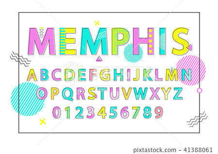 Memphis English Alphabet Vector Illustration - Stock Illustration ...