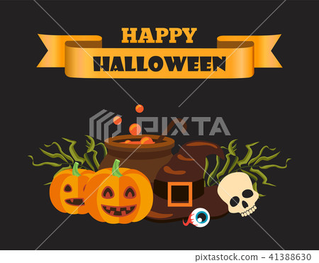 Happy Halloween Ribbon on Vector Illustration - Stock Illustration ...