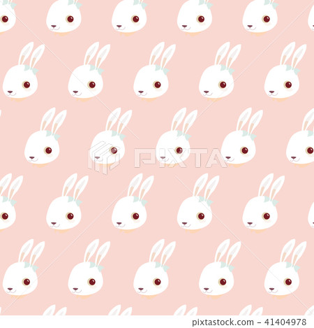 Seamless pattern with cute white rabbits.-插圖素材 [41404978] - PIXTA圖庫