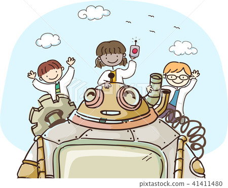 Stickman Kids Scientist Robot Illustration-插圖素材 [41411480] - PIXTA圖庫