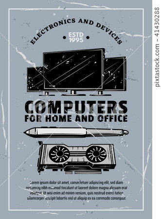 Electronic device retro banner of computer gadget - Stock Illustration ...