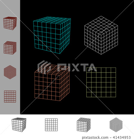 Cube wireframe set. Vector outline illustration. - Stock Illustration ...