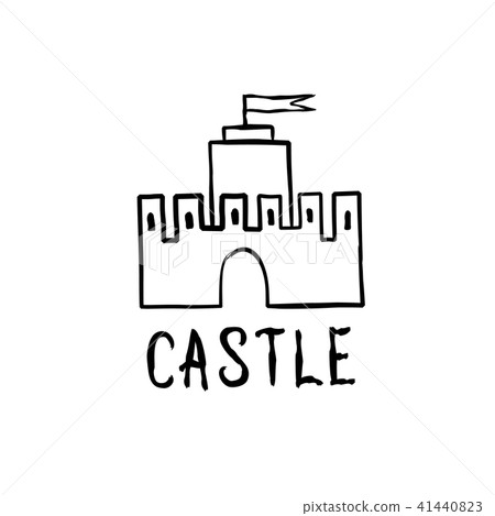 Castle icon. Hand drawn castle building, lettering - Stock Illustration ...