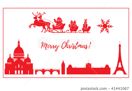 Santa Claus in sleigh with deers flying over Paris - Stock Illustration ...