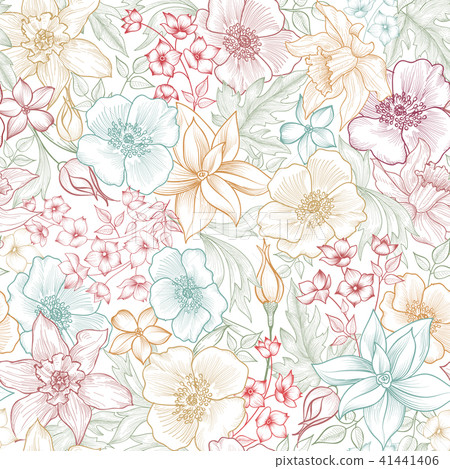 Floral seamless pattern. Garden Flower background - Stock Illustration ...