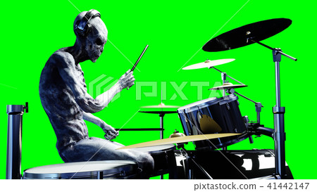 Funny alien plays on drums. Realistic motion... - Stock Illustration ...