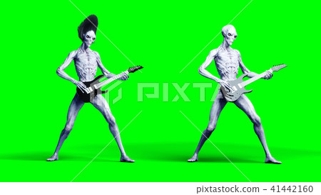 Funny alien plays on electric guitar. Realistic... - Stock Illustration ...