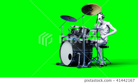 Funny alien plays on drums. Realistic motion... - Stock Illustration ...