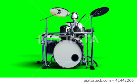 Funny alien plays on drums. Realistic motion... - Stock Illustration ...