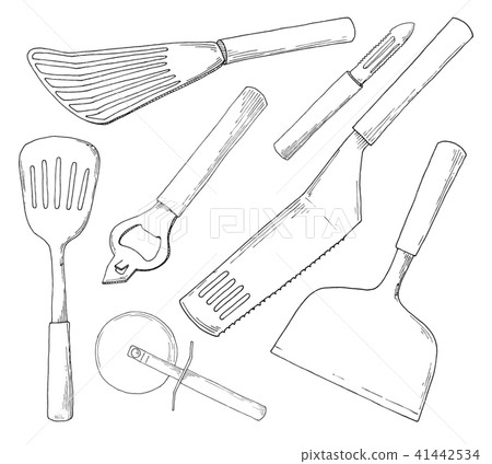 Set of different kitchen accessories. - Stock Illustration [41442534 ...