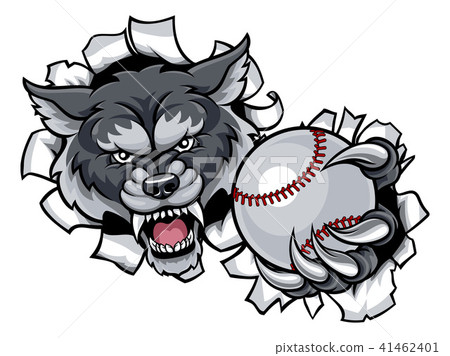 Wolf Baseball Mascot Breaking Background-插圖素材 [41462401] - PIXTA圖庫
