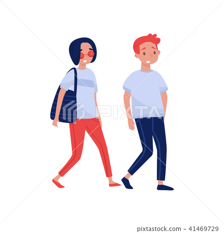 Young couple walking together. Cartoon people... - Stock Illustration ...