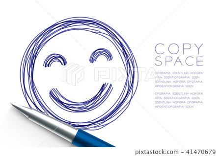 Smile face symbol hand drawing by pen sketch blue - Stock Illustration ...
