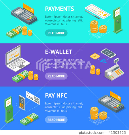 Payment Methods Banner Horizontal Set Isometric... - Stock Illustration ...
