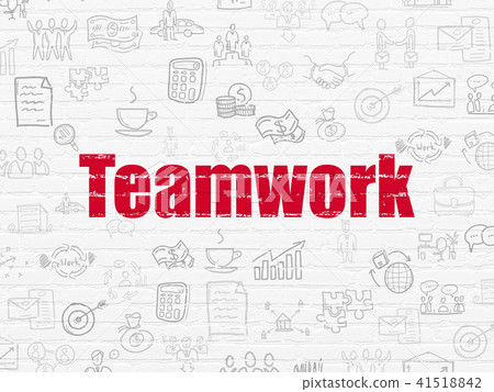 Business concept: Teamwork on wall background - Stock Illustration ...