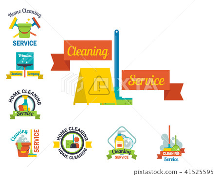 Cleaning service emblems labels design home... - Stock Illustration ...