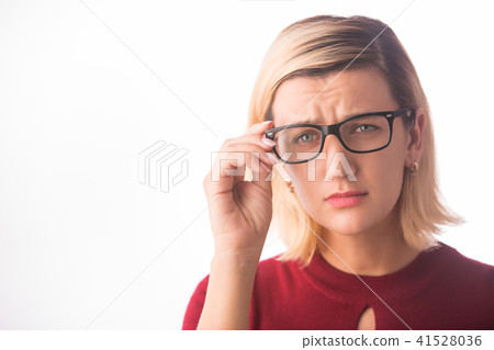 Woman wearing glasses with bad eyesight vision - Stock Photo [41528036 ...