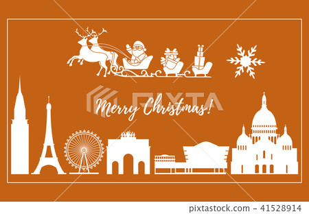 Santa Claus in sleigh flying over buildings - Stock Illustration ...