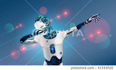 Robot or cyborg dabbing on party. Android in... - Stock Illustration ...