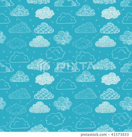 Seamless background with doodle clouds on blue.... - Stock Illustration ...