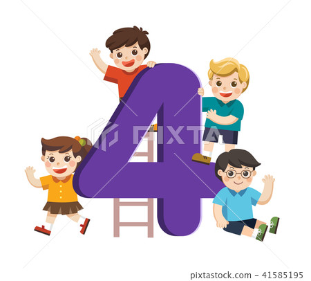 School kids and color number four shaped. - Stock Illustration ...