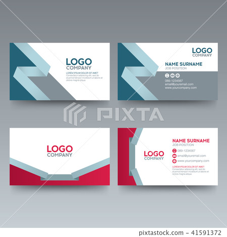 Modern business card with geometric blue red color - Stock Illustration ...