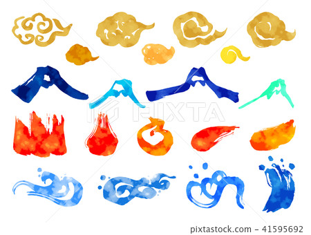 Writing cloud, mountain, fire, wave water color - Stock Illustration ...