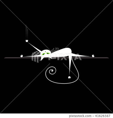 Relax. White cat on black for your design - Stock Illustration ...