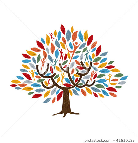 Tree with people for family or community concept - Stock Illustration ...