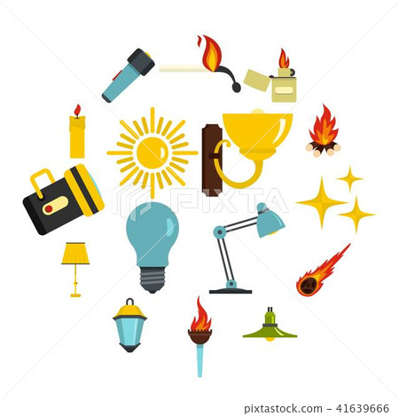 Light source symbols icons set in flat style - Stock Illustration ...