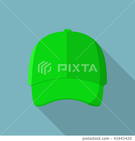 Green front baseball cap icon, flat style - Stock Illustration ...