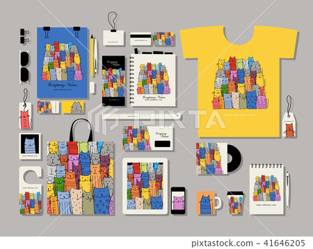 Corporate flat mock-up template, funny cats family - Stock Illustration ...