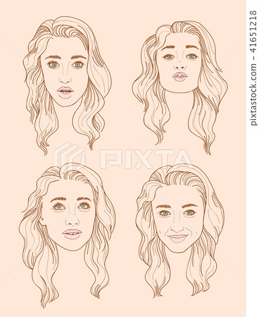 Set of four european woman portraits - Stock Illustration [41651218 ...