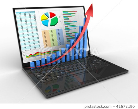 3d illustration of computer with rising graph - Stock Illustration ...