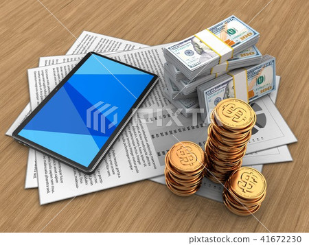 3d illustration of documents and tablet computer - Stock Illustration ...